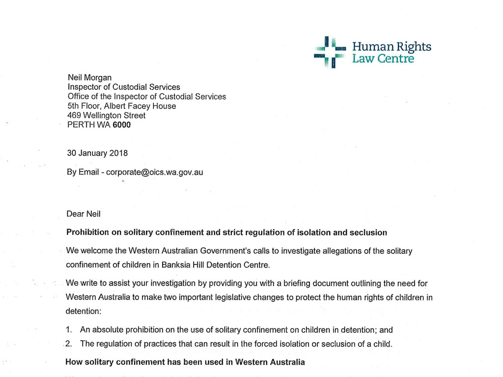 Human Rights Law Centre Letter - Office of the Inspector of Custodial ...
