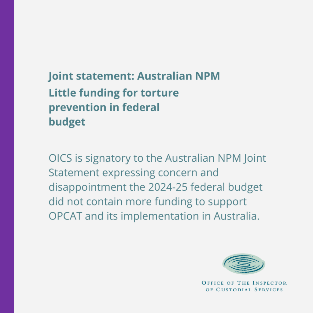 NPM Joint Statement - 24-25 federal budget - Office of the Inspector of Custodial Services